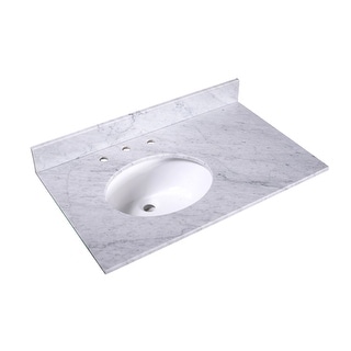 36" Carrara White Marble Bathroom Single offset Sink Bowl Vanity Top ...