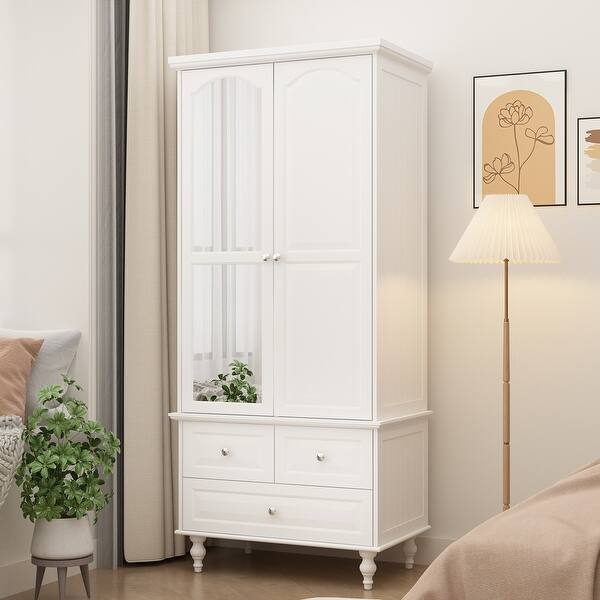Timechee Wardrobe Armoire Wooden Closet with Mirror Lacquer - Bed Bath ...