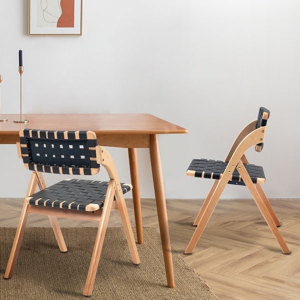 Wooden Folding Chairs Set of 2 With Woven Design - Bed Bath & Beyond ...