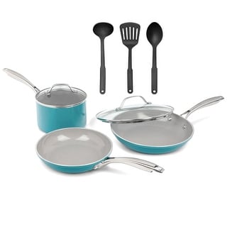 Gotham Steel Diamond Nonstick 8 Pc Cookware and Utensil Set, Ocean Blue ...