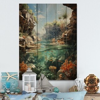 Designart "Underwater Beach Photo I" Nautical & Beach Print on Natural ...
