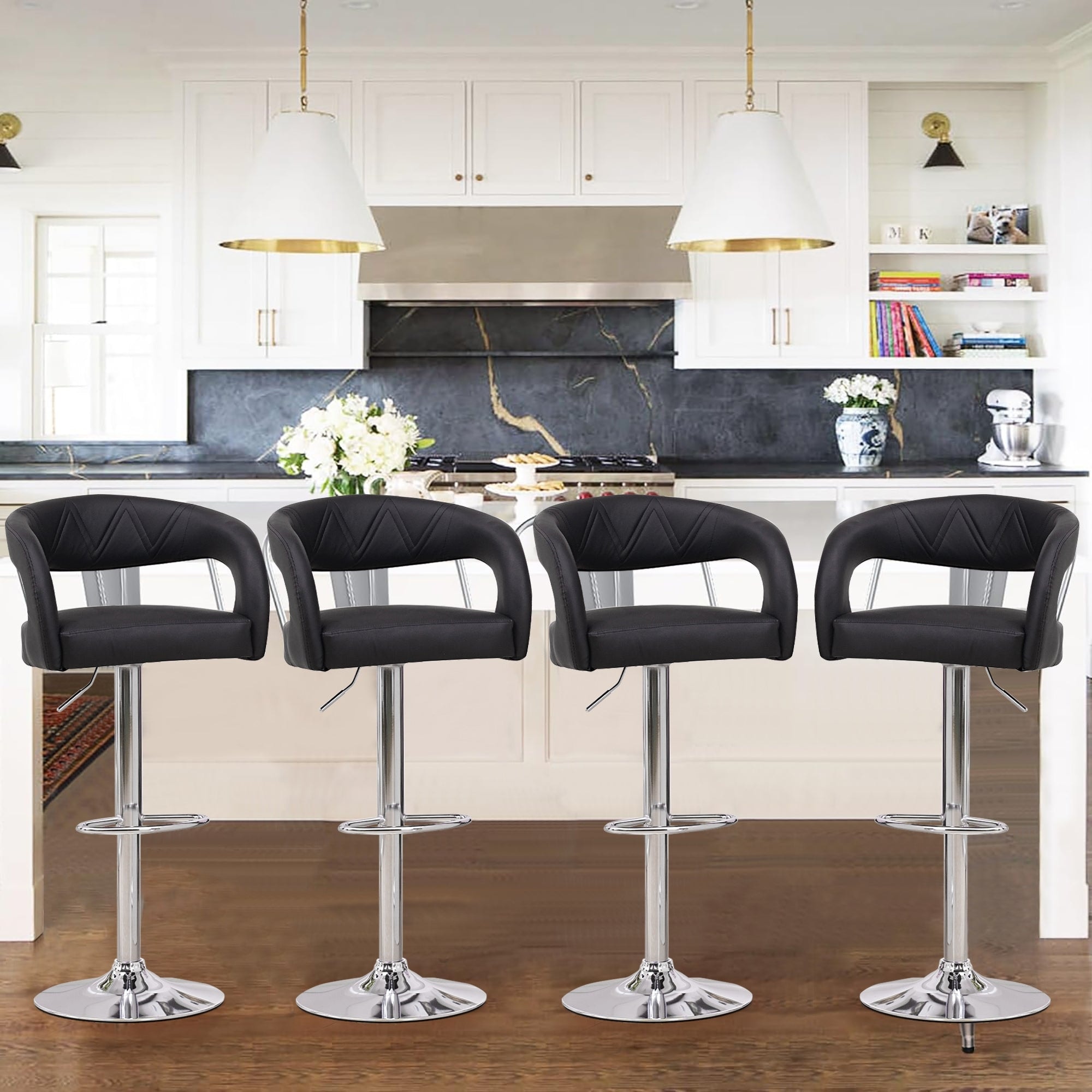 VECELO Adjustable Swivel Modern Bar Stools with Backs, Black Barstools ...