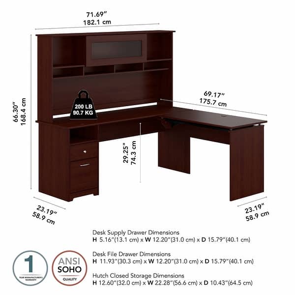 72W 3-position L-shaped Sit to Stand Desk with Hutch by Bush Furniture ...