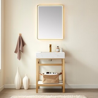 Funes 24" Single Vanity, Metal Support with Stone Top and Mirror - 24 ...