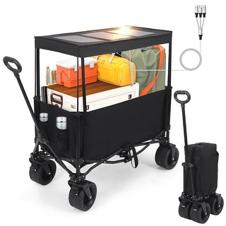 Collapsible Wagon with Solar Panel Canopy, Wagons Carts Foldable with ...
