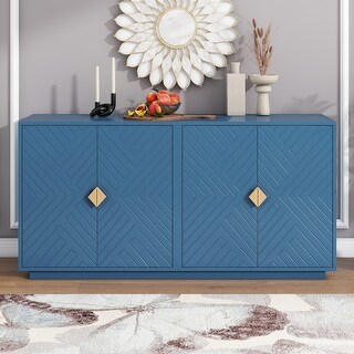 Navy Blue Sideboard Buffet Cabinet with Wood Triangular Handles ...