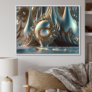 Designart "Fractal Turquoise Cosmic Architecture I" Fractals Framed ...