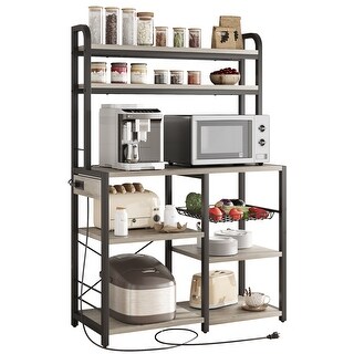 6-Tier Bakers Rack with Power Outlet, Wire Drawer, Large Storage and ...