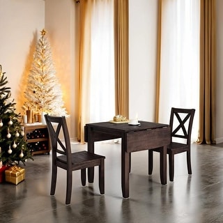 3-Piece Wood Drop Leaf Breakfast Nook Dining Table Set with 2 X-back ...