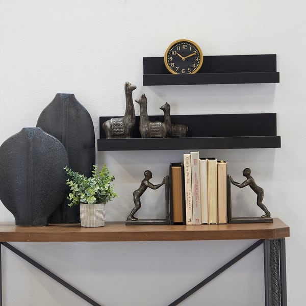 CosmoLiving by Cosmopolitan Black Wood 2 Shelves Wall Shelf with Lip ...