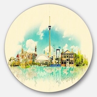 Designart 'Toronto City Watercolor' Cityscape Circle Wall Art - Bed ...