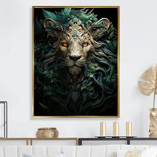 Designart "Lion Verdant Guardian I" Animals Lion Framed Wall Decor ...
