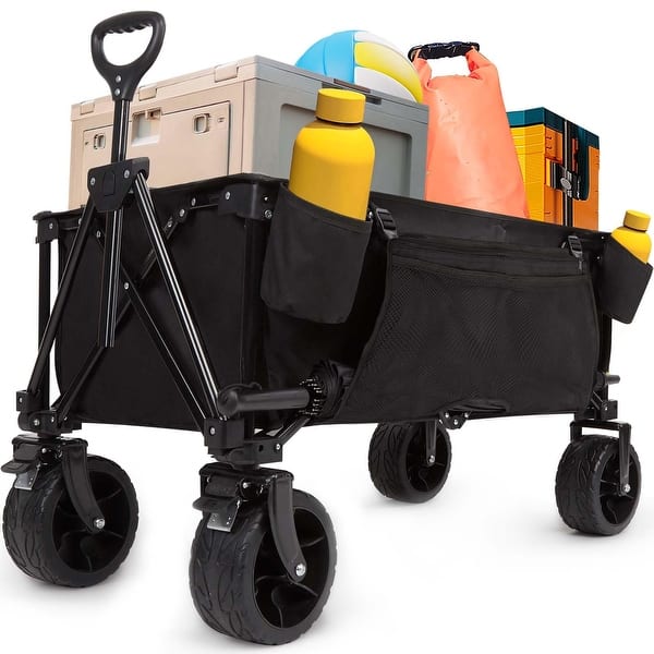 Foldable Wagon Cart with Wheels, Heavy Duty Removable Utility Big Wheel ...