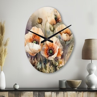 Designart - Orange Peonies Blooms II - Peonies Large Wall Clock in Pear ...