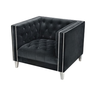 39" Black Velvet and Stainless Steel Siege Train Chair - Bed Bath ...