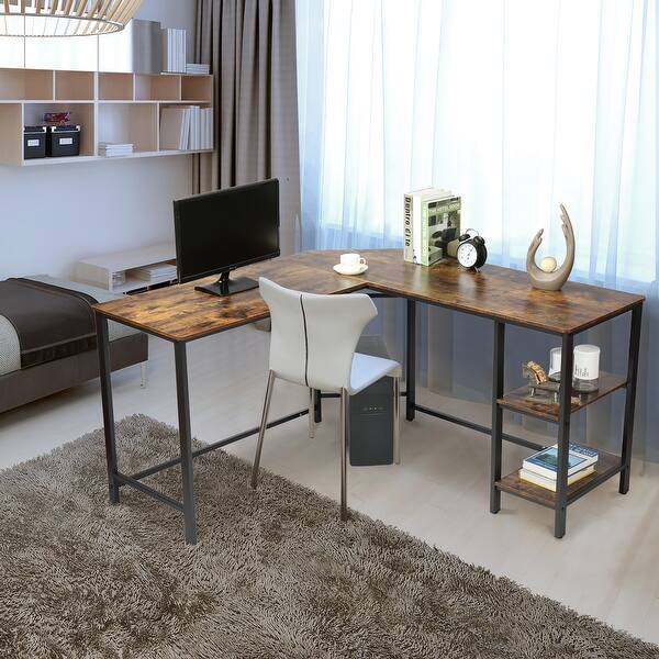 L Shaped Corner Computer Desk with 2-tier storage shelves - Bed Bath ...