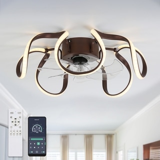 Oaks Aura 20in.Futuristic Modern Flush Mount Ceiling Fan with Light,6 ...
