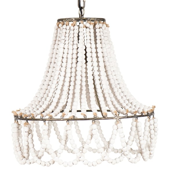 White Wood Beaded Pendant Light with Metal Frame - Bed Bath & Beyond ...