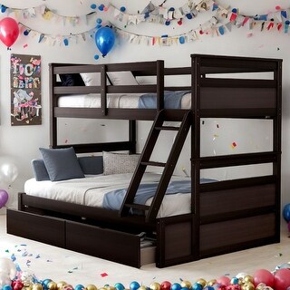 Twin over Full Bunk Bed with Storage, Split Into 2 Beds, Espresso - Bed ...