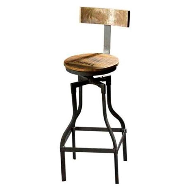 Mercana Bombay 43" Total Height Brown Wood Seat Black Metal Frame Stool ...