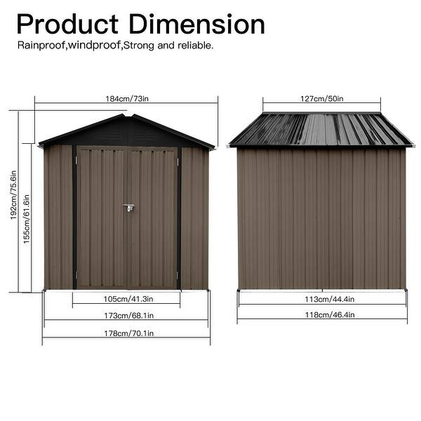 4x6 Ft Outdoor Galvanized Steel Tool Storage Apex Roof Shed with Doors ...