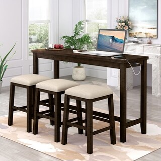 4 Pieces Breakfast Nook Dining Table Set with Electrical Plug & Stools ...