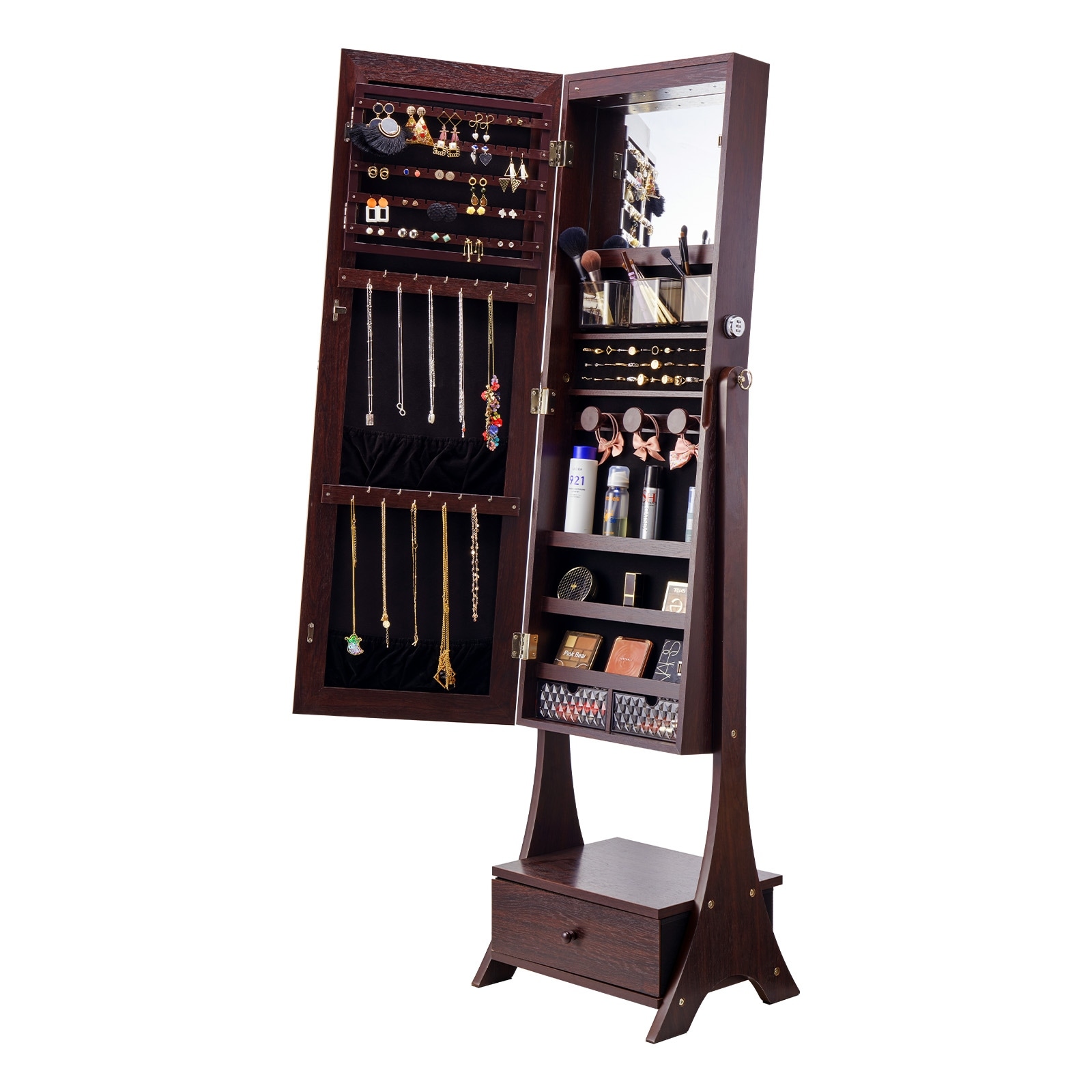Free standing mirror jewellery cabinet store