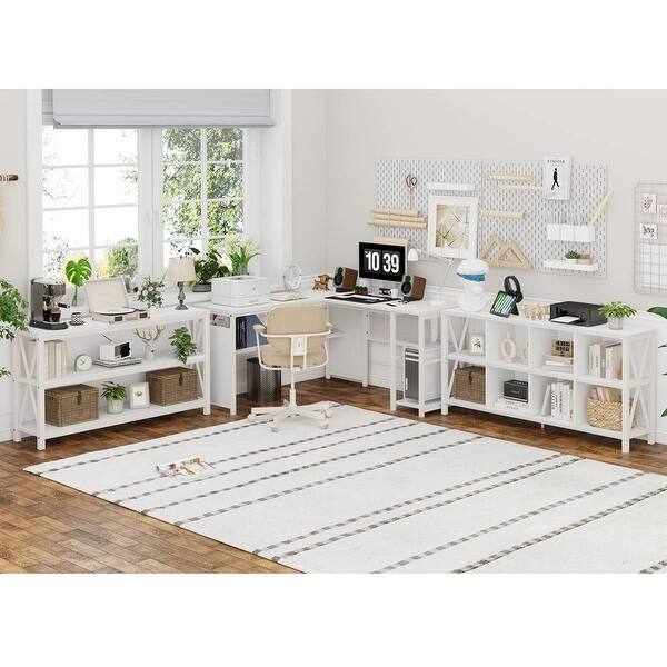 Living Room Furniture White Horizontal Bookcase, Modern Bookshelf Cube ...