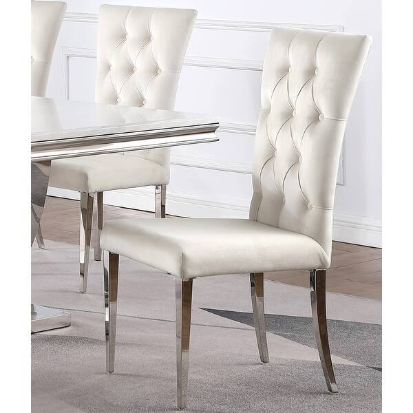 Luxurious Button Tufted White Velvet and Chrome Legs Dining Chairs (Set ...