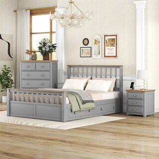 3 Pieces Bedroom Sets Platform Bed with Nightstand and Storage Chest ...