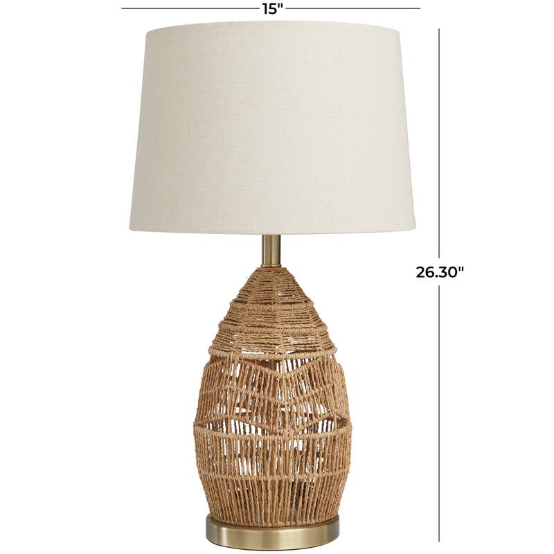 Brown Wicker Wood Handmade Woven Table Lamp with Zig Zag Pattern and ...