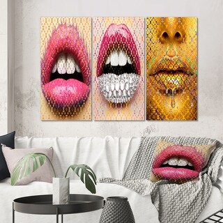 Designart "Luscious Designer Lips I" Fashion Lips Canvas Art Print Set ...
