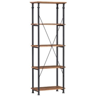 Rustic Style Two Tone Wooden Bookcase with 4 Shelves, Brown and Black ...