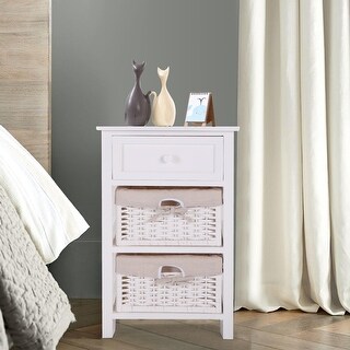 Storage Nightstand Side Table with Pull-Out Drawer and 2 Removable ...