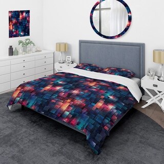 Designart "Purple And Blue Matrix Cubes I" Modern Bed Cover Set With 2 ...
