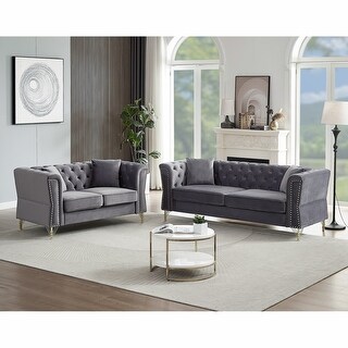 3-Seater + 2-Seater Combination Sofa Tufted Couch with Rolled Arms and Nailhead,Modern ...
