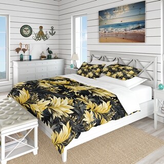 Designart "Yellow And Blue Tropical Plants Pattern I" Yellow Floral ...