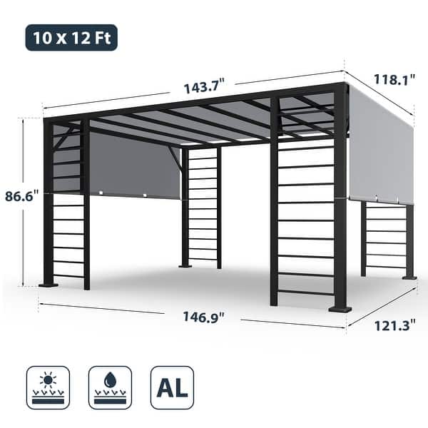 10 ft. x 12 ft. Aluminum Outdoor Pergola with Gray Retractable Shade ...