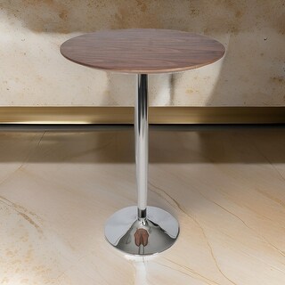 42 Inch High Bar Table, Walnut Brown Round Top, Modern Metal Pedestal ...