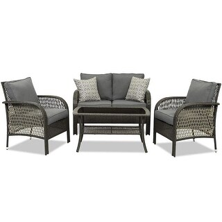 Resin Wicker Patio Conversation Sets, 4-Pieces Sofe Sets for Balcony ...