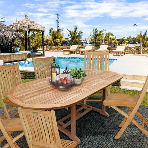 Seven Seas Teak Ocean Beach Round Outdoor Patio Extension Table, 47 ...