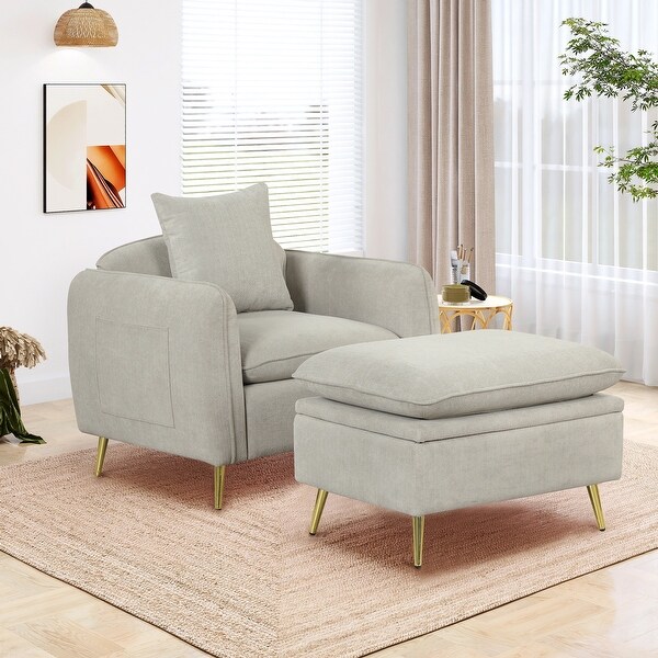 Deluxe Upholstered Accent Chair with Hidden Storage Ottoman for Living Room with Handy pockets 1 Pillow Velvet Bed Bath Beyond 37495141