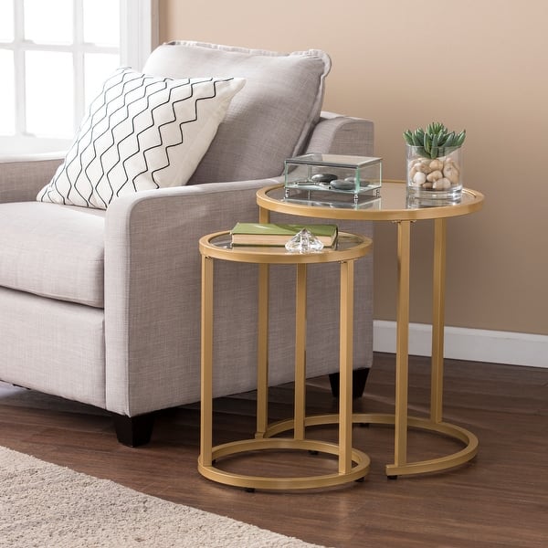 SEI Furniture Grant Gold 2-Piece Round Nesting Side Table Set with ...