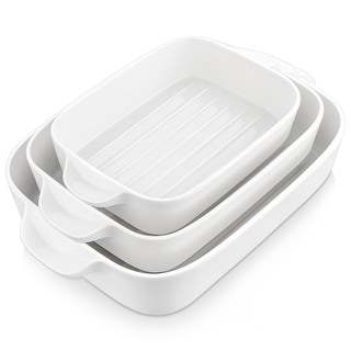 Casserole Dish, Ceramic Baking Dish Set of 3, White Casserole Dishes for Oven, Lasagna Pan Deep ...