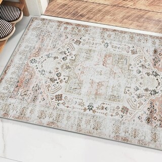 Light Brown Bohemian Washable Area Rug for Living Room - Bed Bath ...