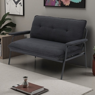 53" Compact Corduroy Loveseat Sofa with Button-Tufted Back & Metal ...