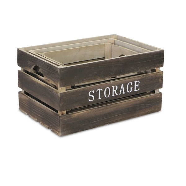 Brown Wood Storage Labeled Crates (Set of 3) - Bed Bath & Beyond - 36487147