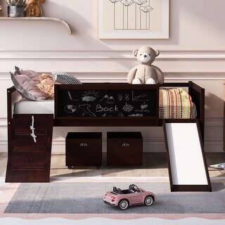 Espresso Twin size Loft Bed Wood Bed with Two Storage Boxes - Bed Bath ...