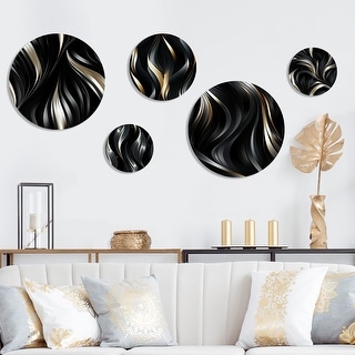 Designart "Deep Black Silver Elegance II" Abstract Wall Art Set of 5 ...