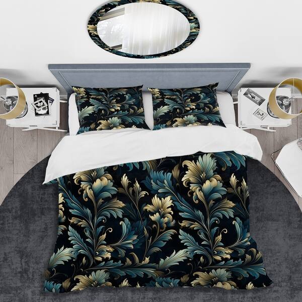 Designart "Gold And Blue Luxury Damask Serenade III" Damask Bed Cover ...